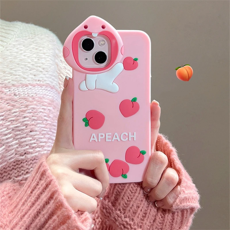 Cartoon Cute Pink Peach Case For Iphone 14 13 12 11 Pro Max 2023 New Japan Lovely Girl ...