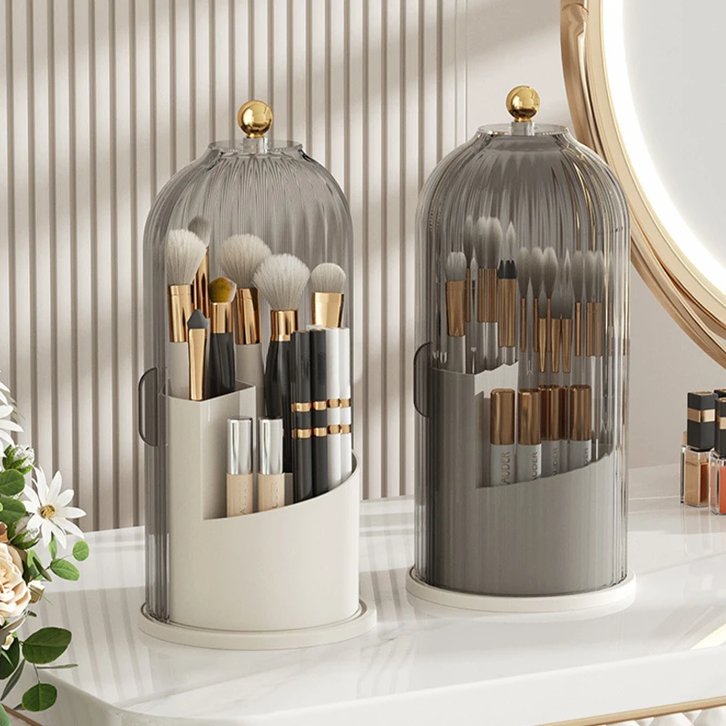 360-Rotating-Makeup-Brush-Holder-With-Lid-Luxury-Cosmetic-Organizer ...