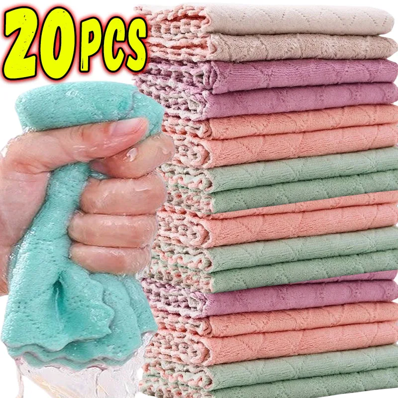 20PCS Microfiber Towel Absorbent Kitchen Cleaning Cloth Non-stick Oil ...