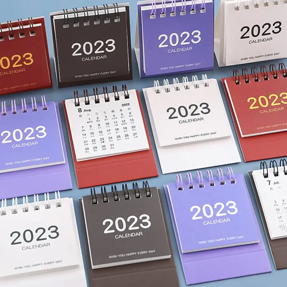 Attractive-2023-Calendar-Easy-Page-Flipping-Solid-Color-Mini-Desk ...