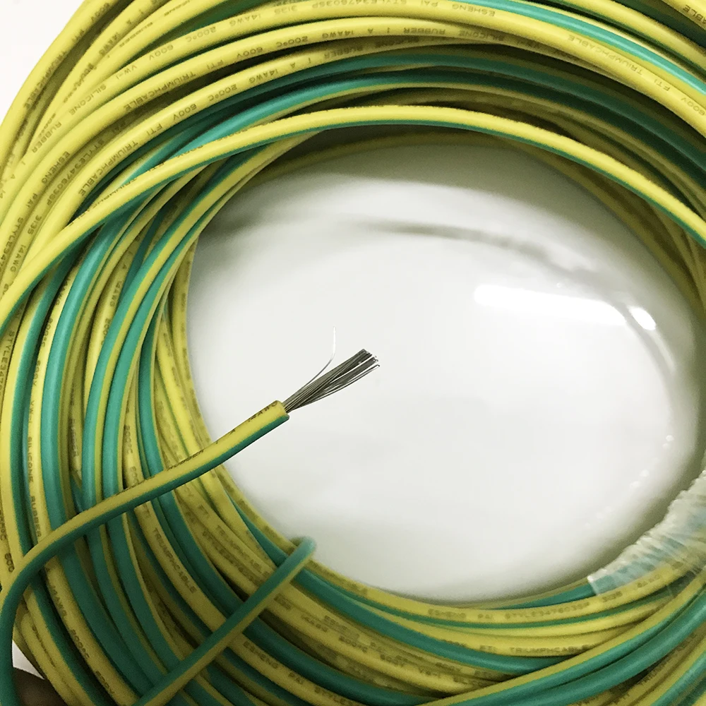 UL3135 High-Temp Silicone Ground Wire, 10M 16/18/20 AWG Yellow-Green ...