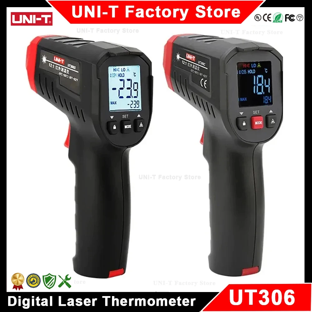 UNI-T Digital Thermometer UT306S UT306C Non-contact Industrial Infrared ...