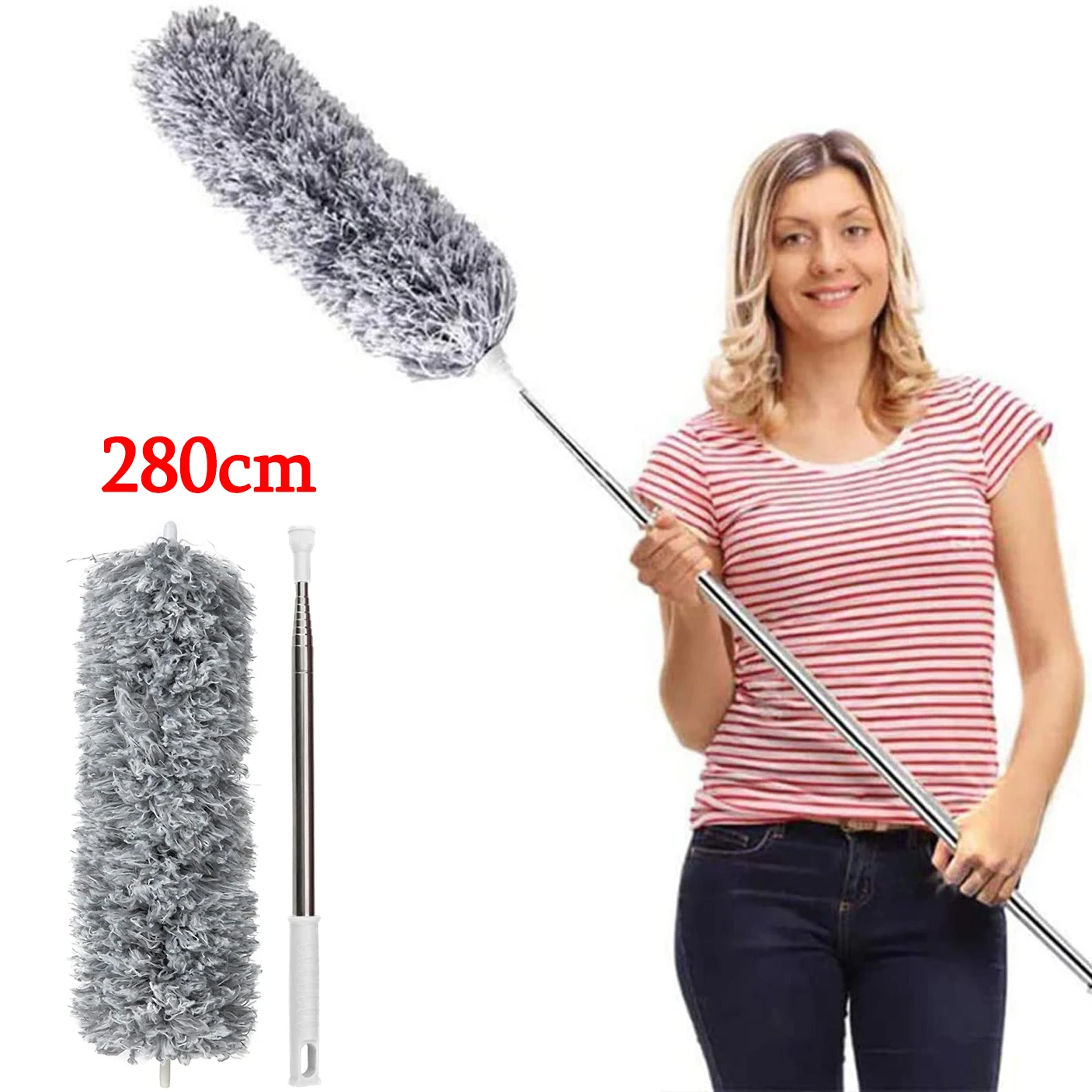 280cm Adjustable Telescopic Bending Duster Brush Feather Dust Cleaner ...