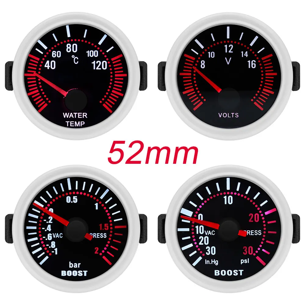 52mm-Smoke-Len-Pointer-Boost-Gauge-1-0-2-BAR-Turbo-Boost-Meter-White ...