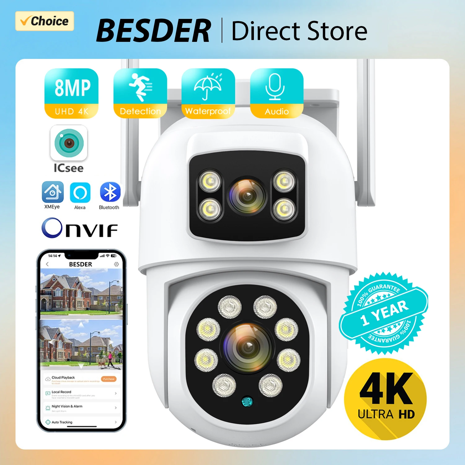 Outdoor-drahtlose-Sicherheit-IP-Kamera-4k-8mp-HD-Dual-Objektiv-externe-WLAN-Ptz-Kamera-Auto ...