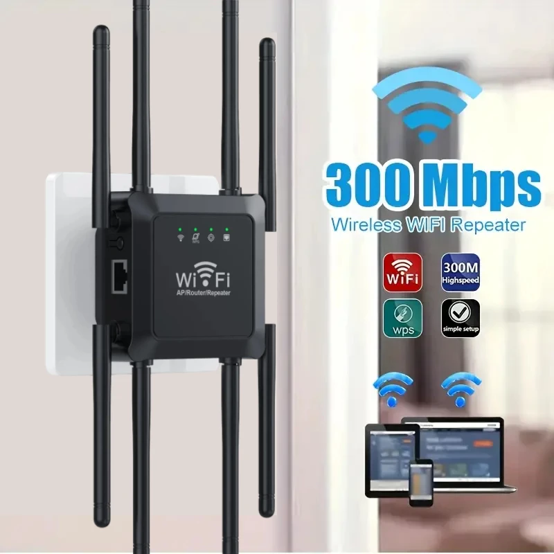 300Mbps WiFi Repeater Wireless WiFi Signal Repeater Extender High Gain ...