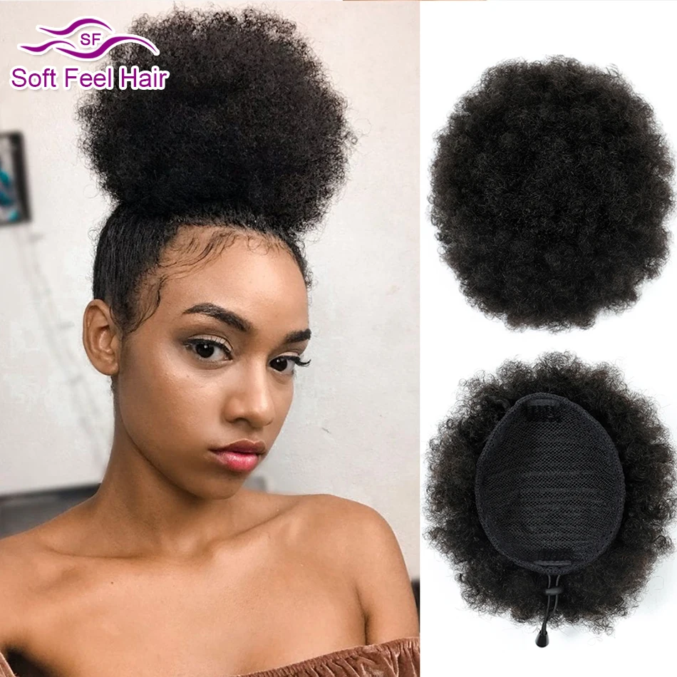 8Inch-Afro-Puff-Ponytail-Human-Hair-Bun-Kinky-Curly-Drawstring-Ponytail ...