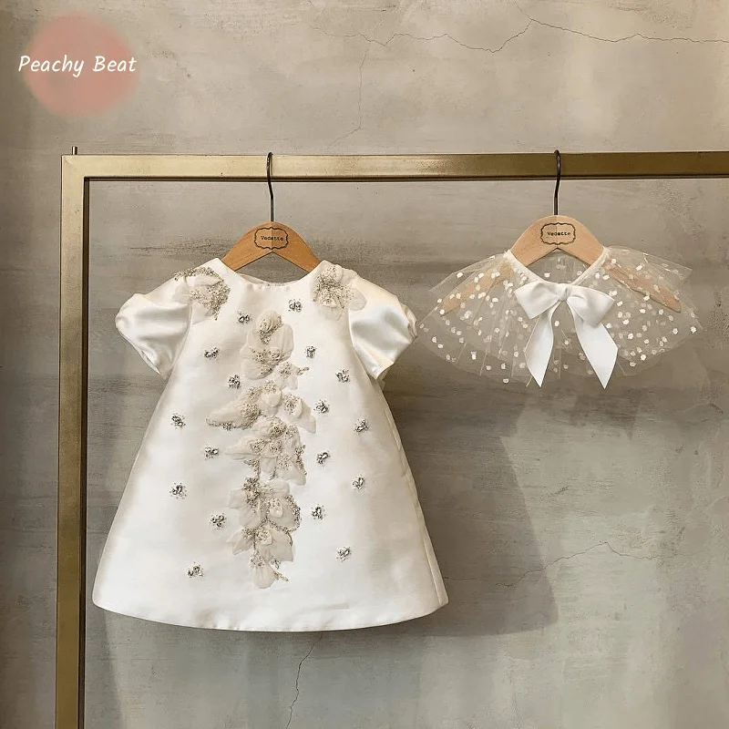 Baby Girl Princess Silk Dress Infant Toddler Child Pearl Beading Flower ...