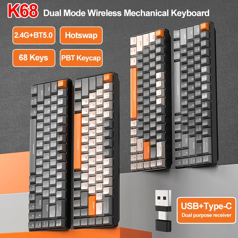 Russian-EN-68-Mini-Gaming-Mechanical-Keyboard-68-Keys-Hotswap-2-4G-BT5 ...