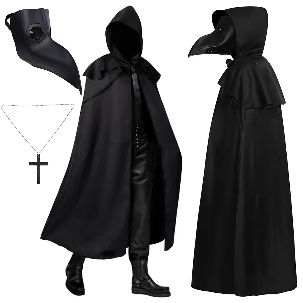 New-Halloween-Medieval-Hooded-Robe-Plague-Doctor-Costume-Mask-For-Men ...