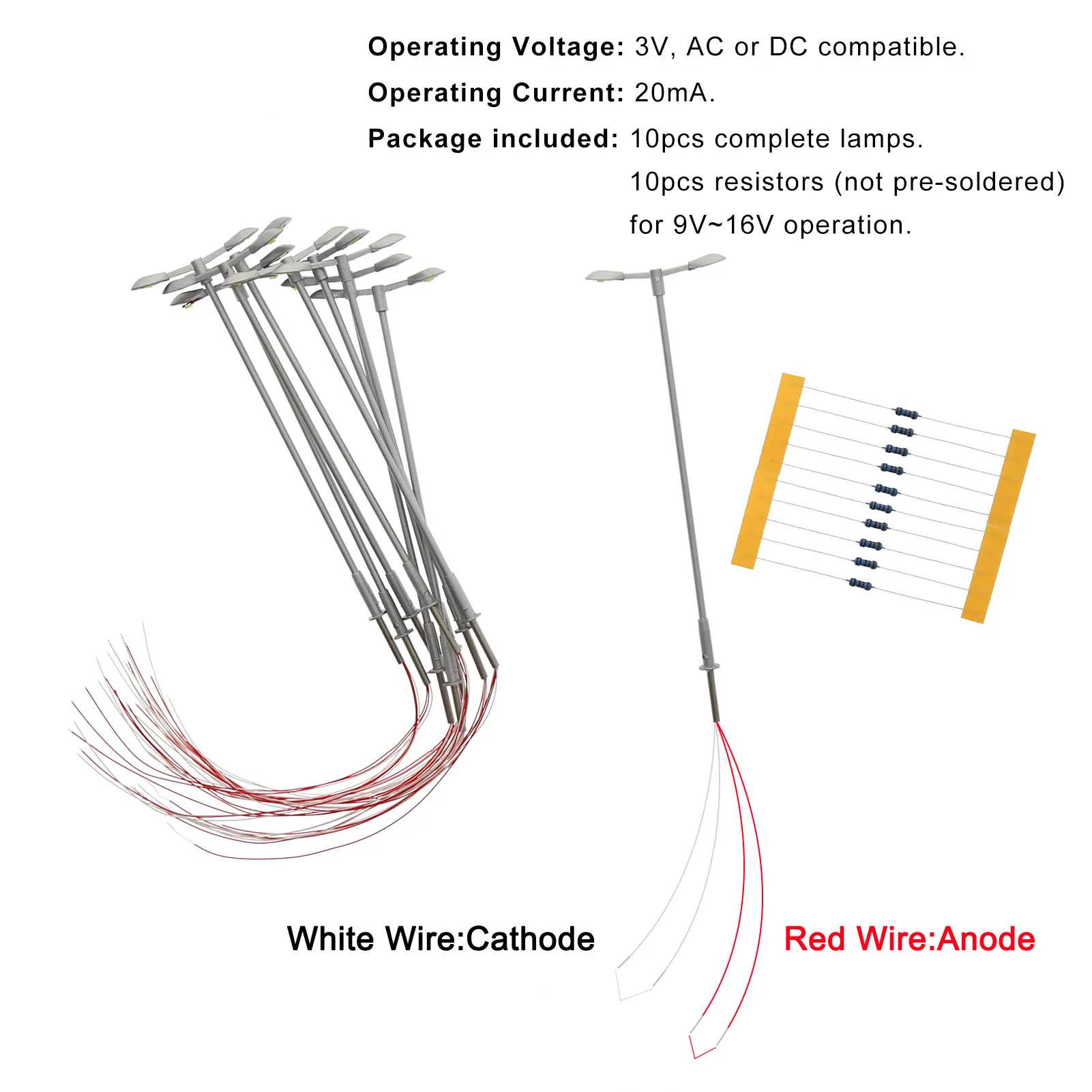 Evemodel-10pcs-HO-Scale-1-87-Street-Lights-Warm-White-LED-Two-heads ...