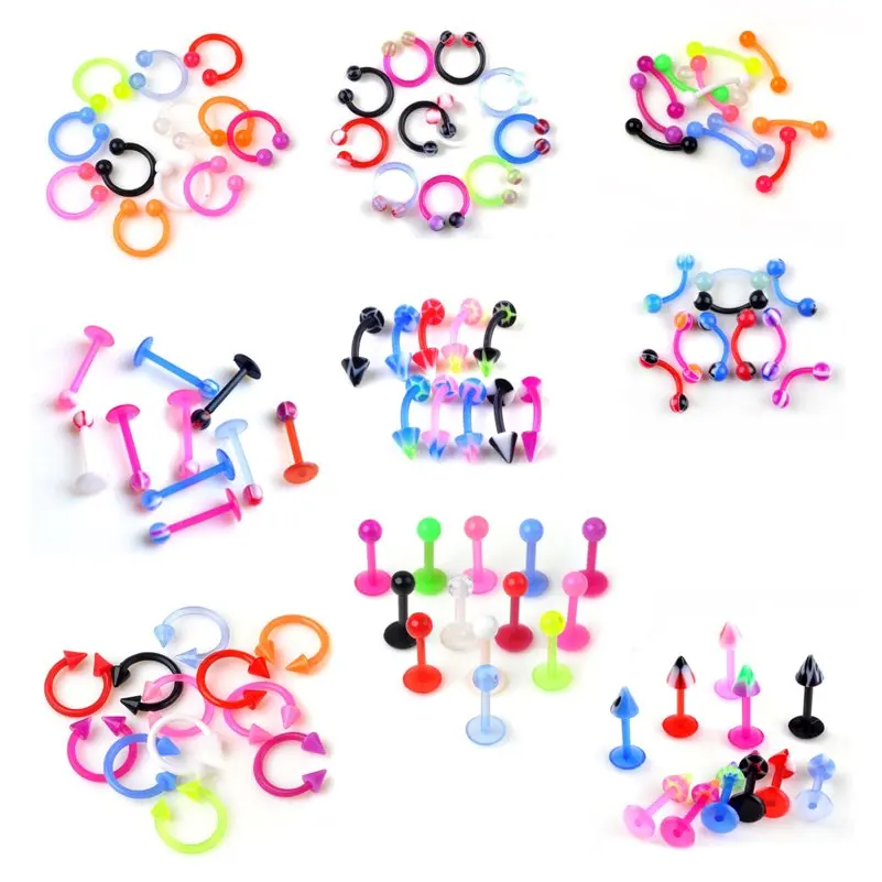 10Pcs-Lot-Flexible-Colorful-Nose-Rings-Lip-Labret-Piercing-Barbell ...