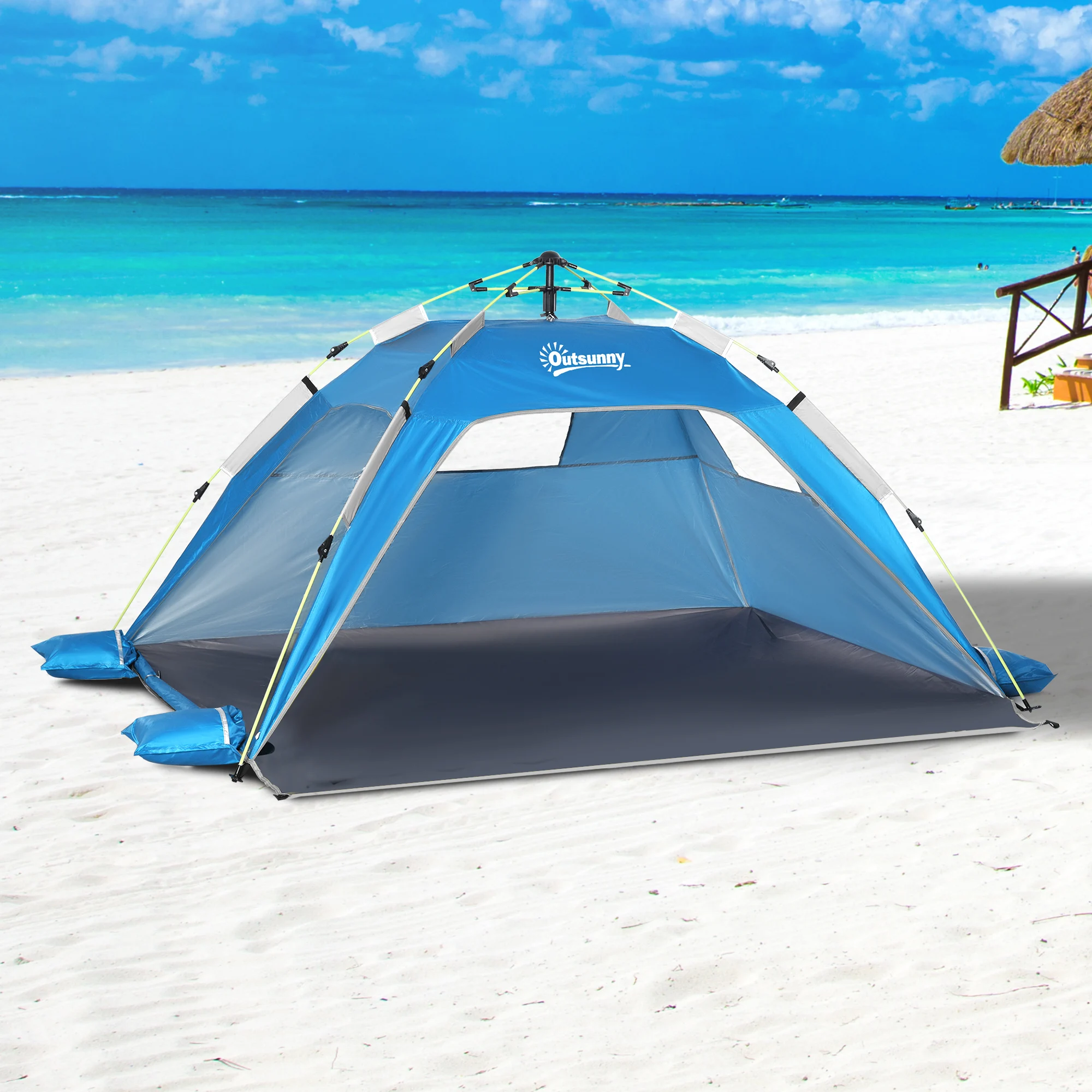 Outsunny 2 Man Pop-up Tent Beach Tent Sun Shelter w/ Windows Doors Hook ...