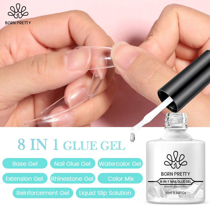 BORN PRETTY 10ml 8 IN 1 Nail Glue Gel For Acrylic Nails Multi Functional Transparent Soak Off UV ...