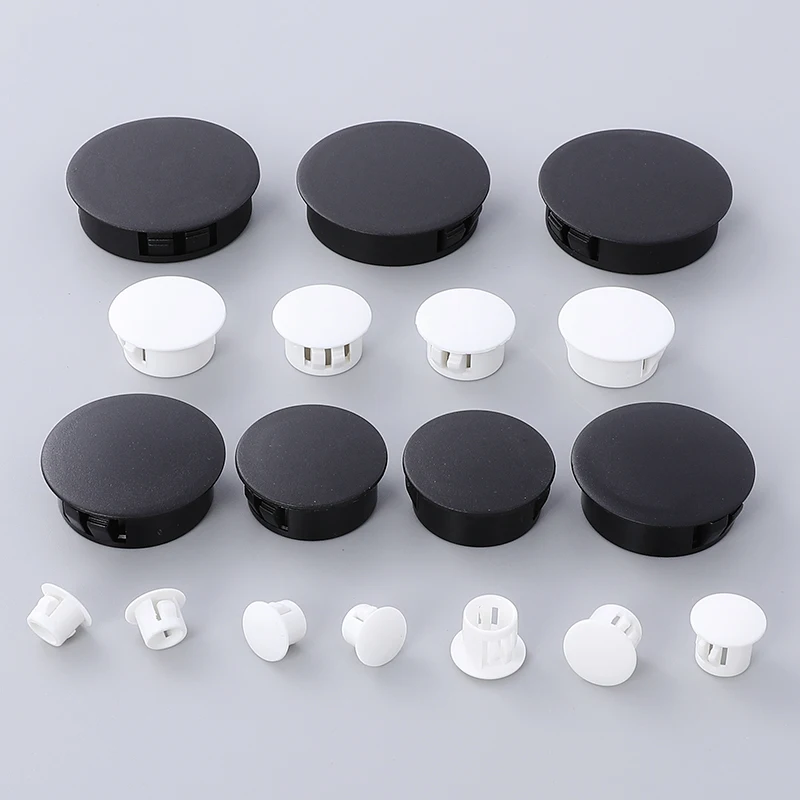 Black-White-Snap-on-Plug-Plastic-Hole-Plug-Blanking-End-Caps-Tube-Pipe ...