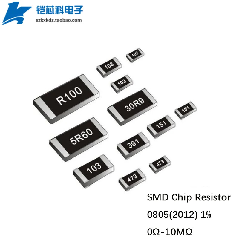 100Pcs 1% SMD Chip Resistor 0805 0R 1R 910R 1K 910K 1M 10M 1R 2.4R 2.7R 3R 3.6R 4.3R 47R 10R 1K ...