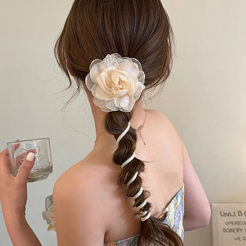 Flower-Telephone-Wire-Hair-Ties-For-Women-Girls-Solid-Color-Elastic ...