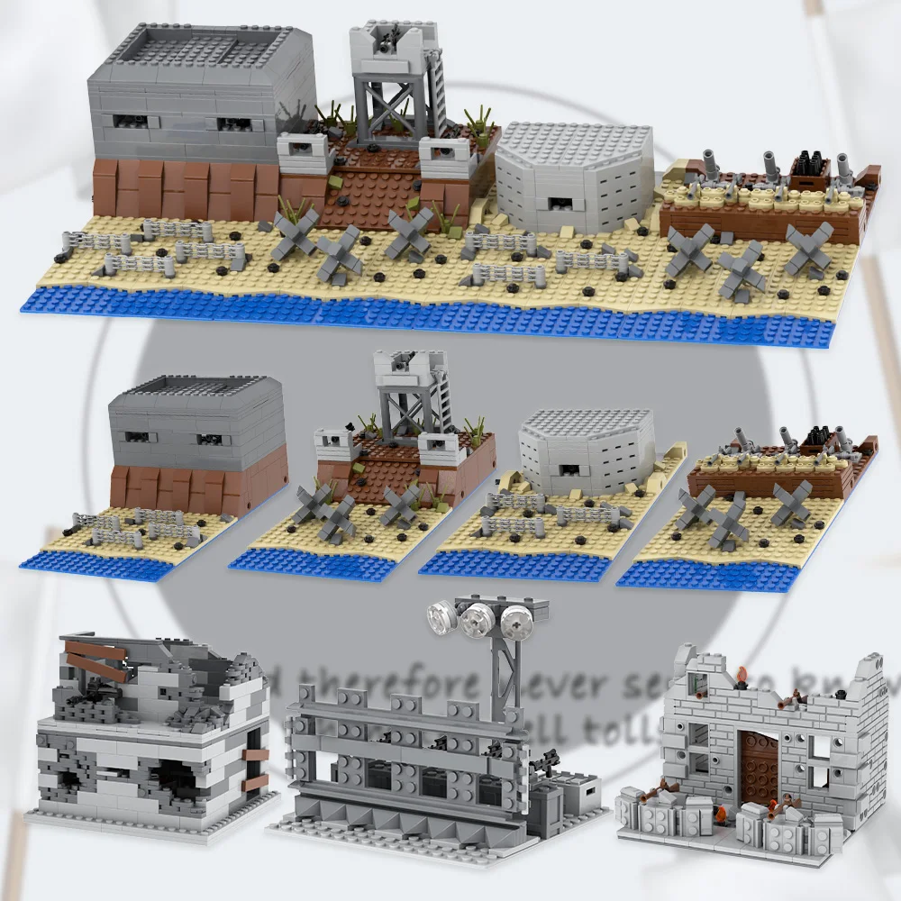 MOC-WW2-Battlefield-Ruins-Highland-Bunkers-Weapon-Gun-War-Compatible ...