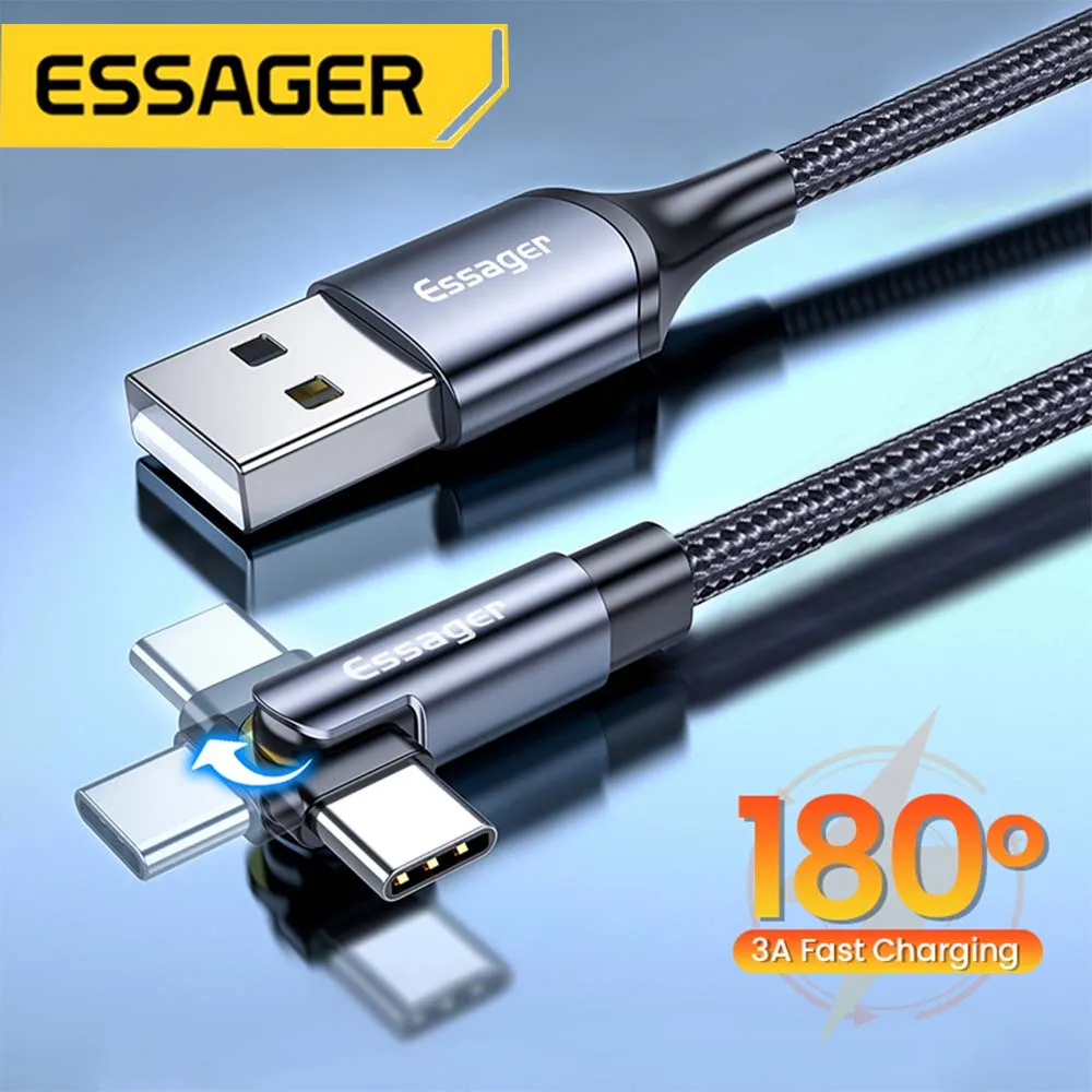 Essager 180° Rotate Micro USB Type C Cable For Samsung Xiaomi 3A Fast ...