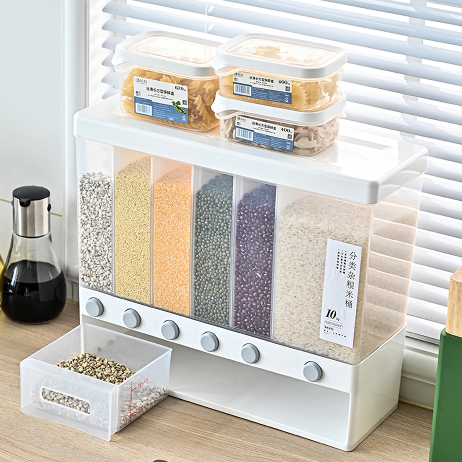 6-in1-Wall-Mount-Seperated-Cereal-Dispenser-Rice-Grain-Box-Organizer ...