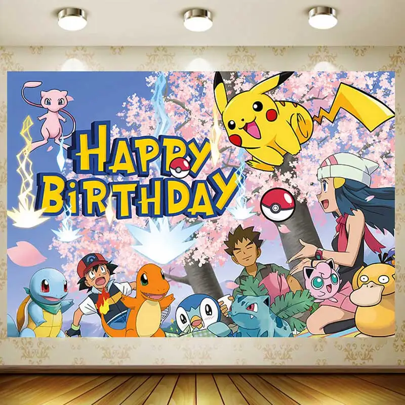 Cartoon-Pikachu-Backdrop-Decoration-Children-Birthday-Baby-Shower-Boy ...