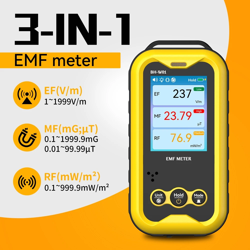 3in1 EMF Meter Electric Field Magnetic Field RF Radiation Detector Real ...