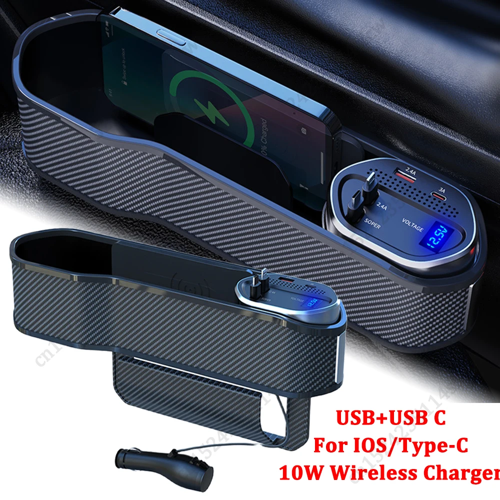 Universal-Car-Seat-Gap-Organizer-With-Cup-Holder-Auto-Console-Side-Pocket-With-Wireless-Charging ...