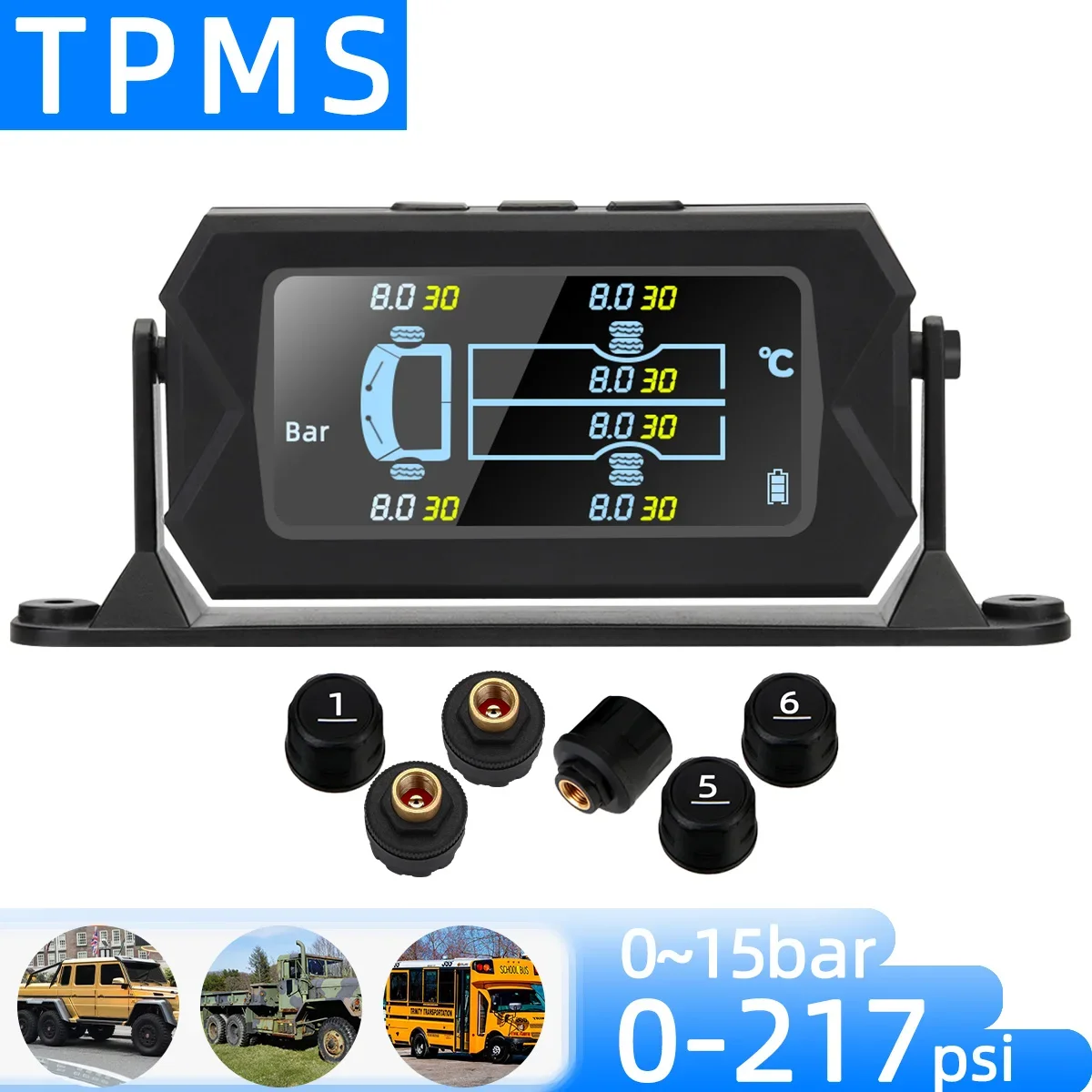 TPMS-6-Sensors-200-Psi-Truck-Tire-Monitor-Pressure-Sensor-Digital ...