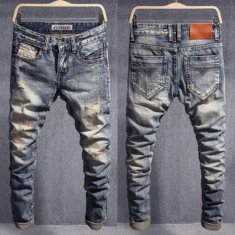 Italian-Style-Fashion-Designer-Men-Jeans-Retro-Slim-Fit-Ripped-Jeans ...