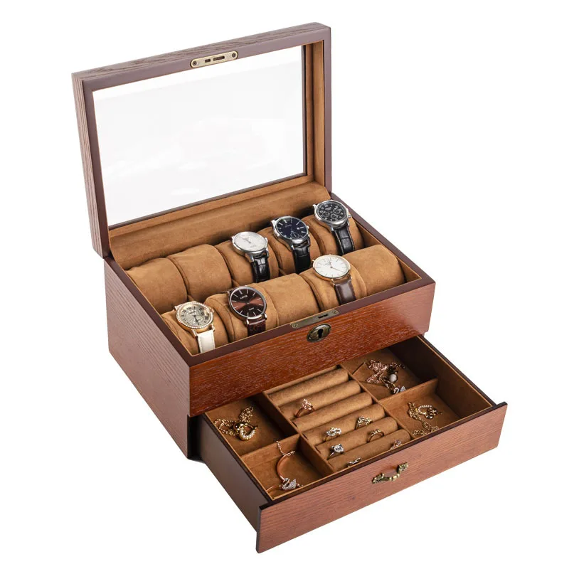 Solid-Wood-Watch-Box-with-Lock-Ring-Bracelet-Glasses-Watch-Boxes ...