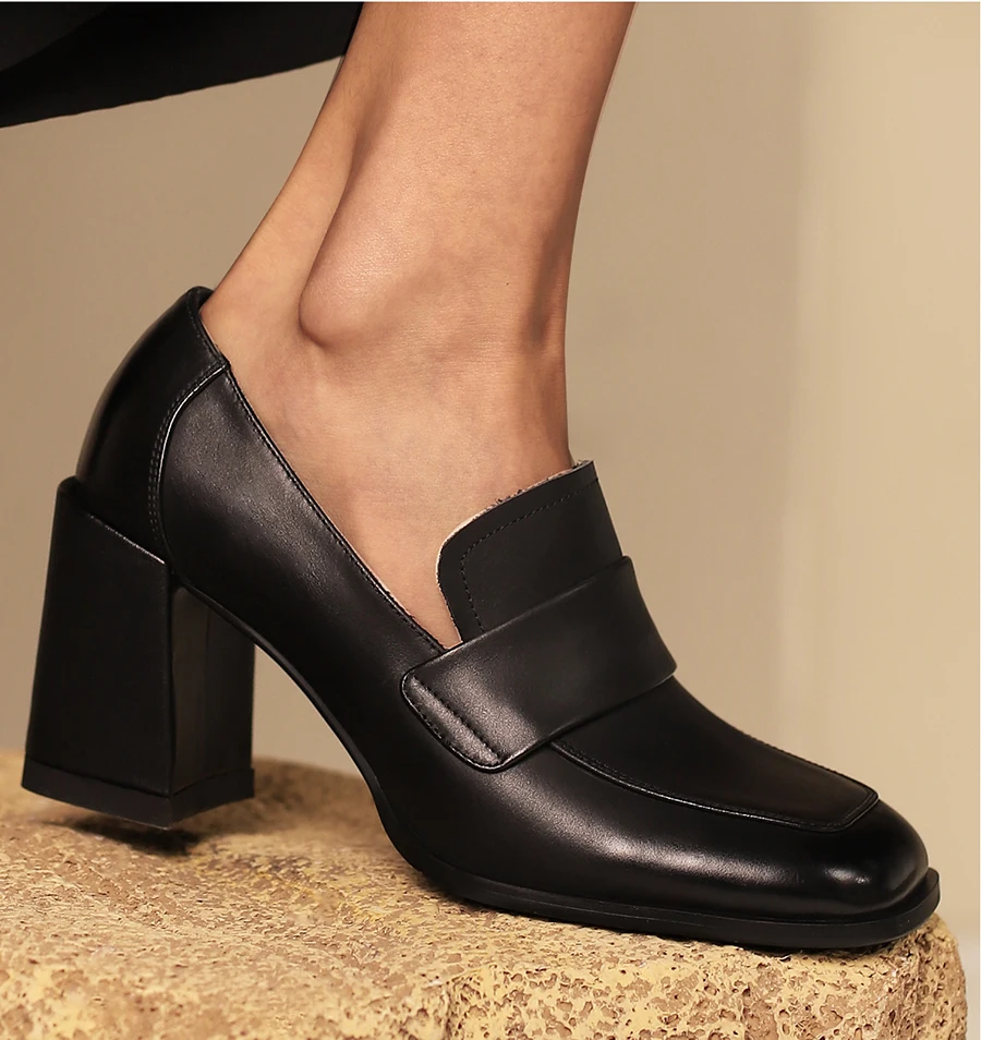 LIHUAMAO-100-Genuine-leather-high-heel-pumps-square-toe-women-loafers ...