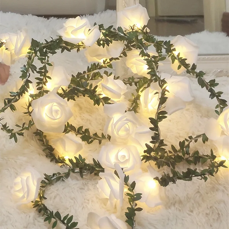3M-Rose-Flower-Led-Fairy-Lights-Artificial-Green-Leaf-Rattan-Firefly ...