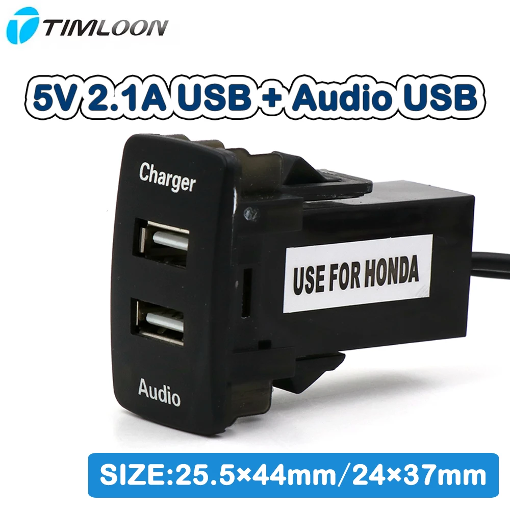 Car Charger 5V 2.1A USB Socket and Audio USB input Socket use for Honda ...