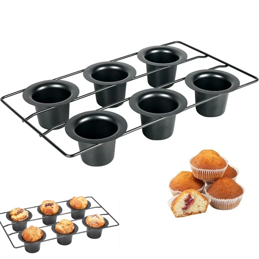 6Cups Premium Muffin Nonstick Popover Pans Carbon Steel Wire Rack Large ...