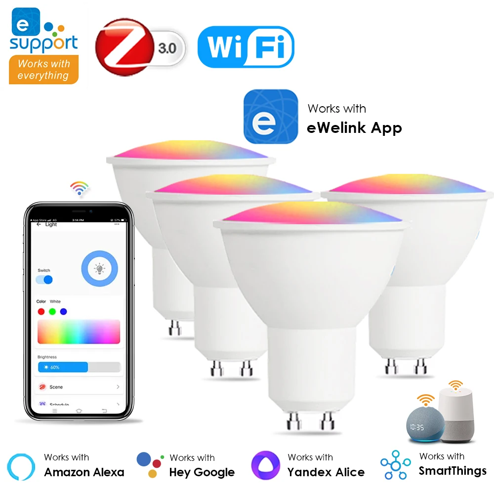 EWelink Zigbee GU10 Wifi Smart Led Bulbs RGB C+W Dimmable Lamp GU10 Led ...