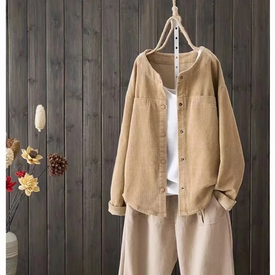 Fashionable-Corduroy-Round-Neck-Jacket-Long-Sleeve-Spring-Autumn ...