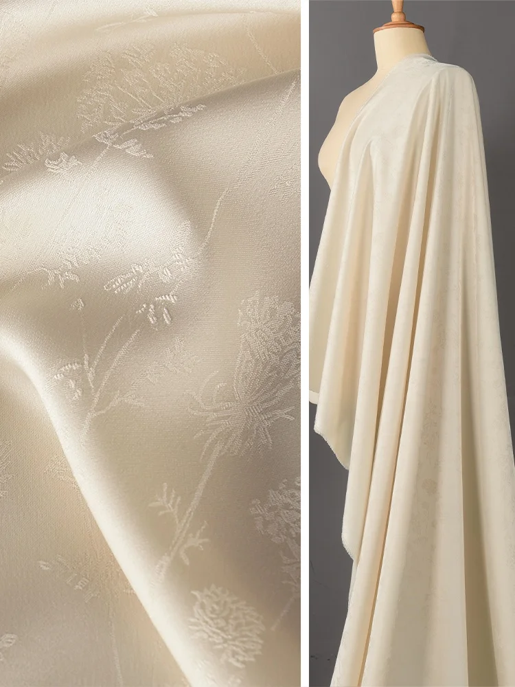 Acetate-Satin-Jacquard-Fabric-Beige-Soft-Top-Half-Skirt-Cheongsam ...