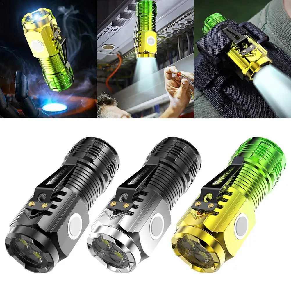 Mini-Portable-Flashlight-Super-Magnetic-Attraction-Led-Three-eyed ...