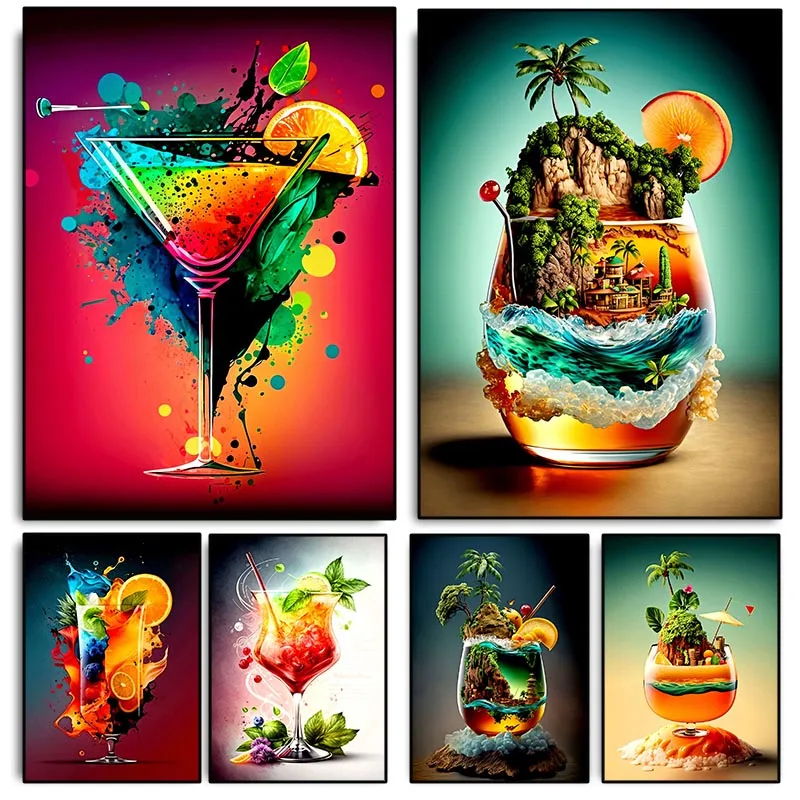 Colorful-Cocktail-Poster-Wall-Art-Modern-Wine-Cup-Canvas-Painting-Pop ...