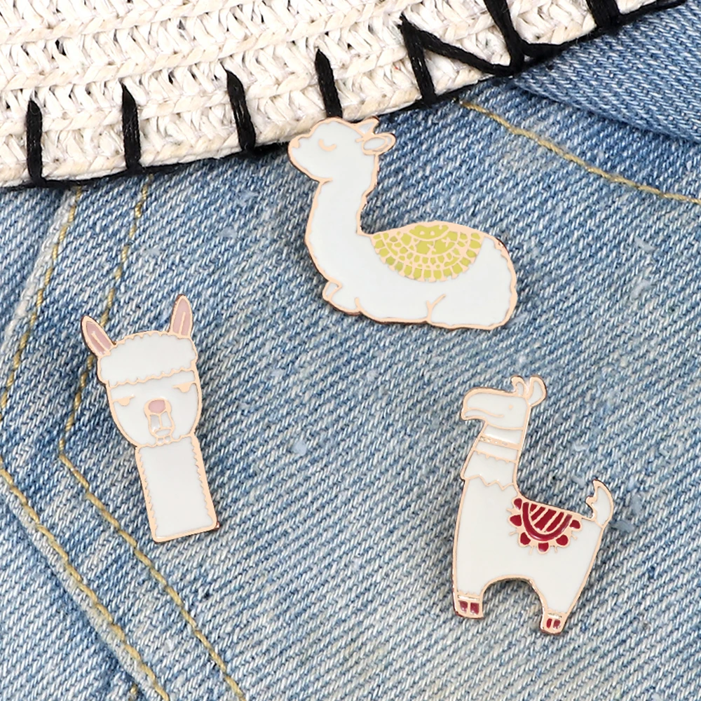 Cartoon Alpaca Sheep Enamel Pins Baby Llama Brooches Cute Animals ...