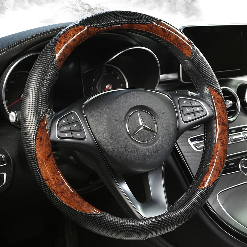 New-Peach-Wood-Grain-Round-Steering-Wheel-Cover-Universal-Fit-for-14-5 ...