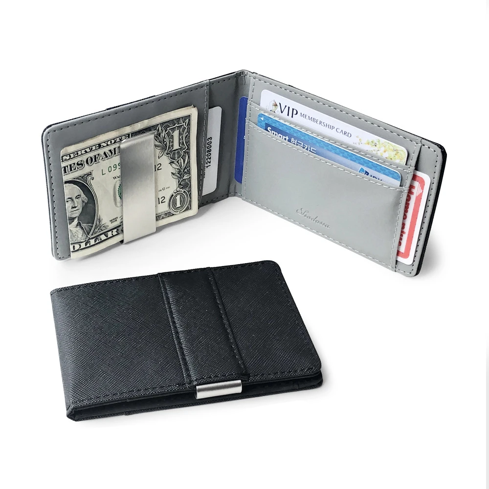 Hot Sale Fashion Solid Men's Thin Bifold Money Clip Leather Wallet With ...