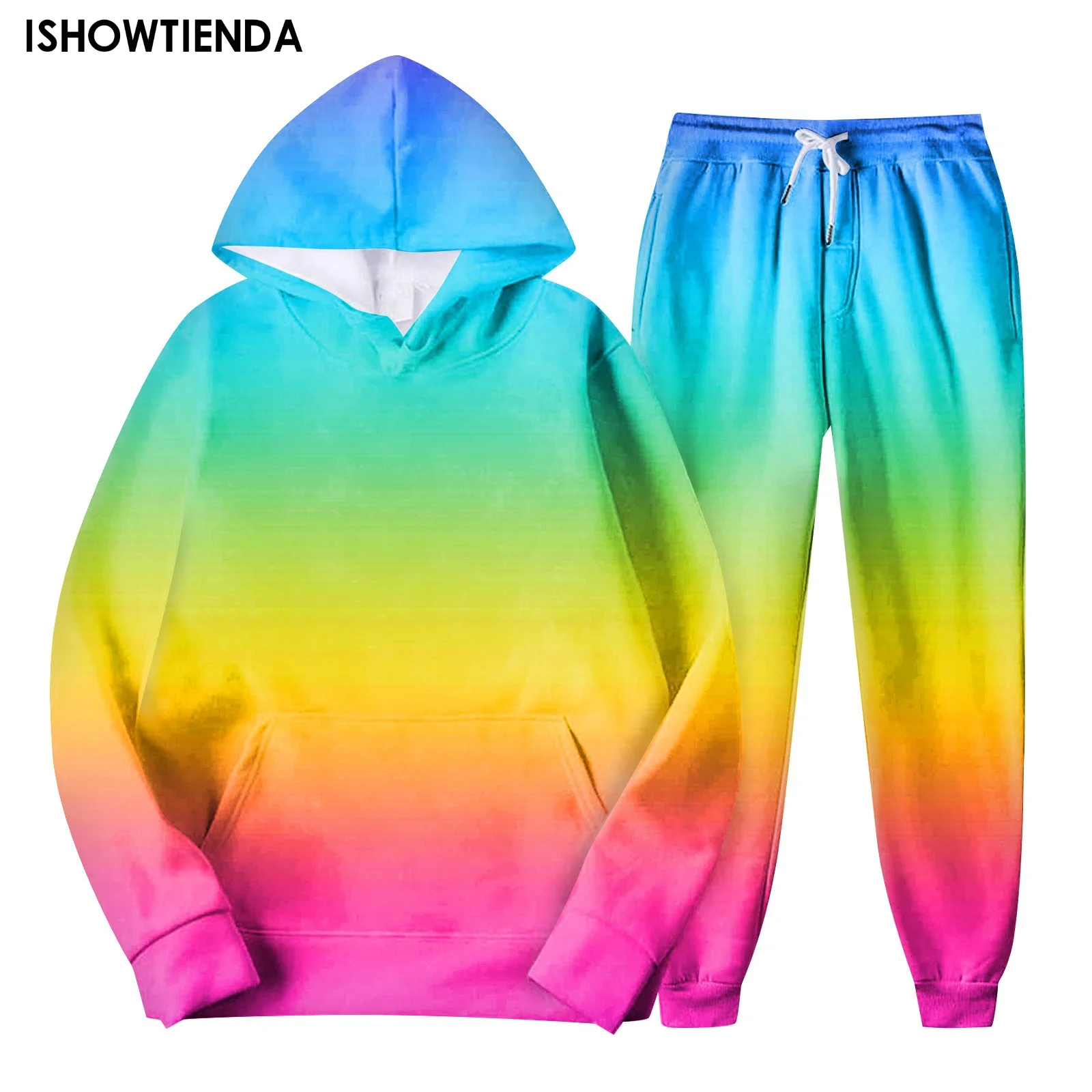 Mens-Hooded-Sports-set-rainbow-Tracksuit-Unisex-Two-Piece-Running ...