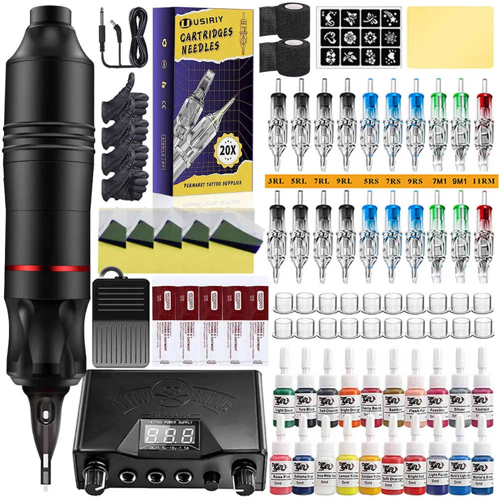 Complete-Tattoo-Machine-Kit-Tattoo-Set-Portable-Rotary-Pen-with-Tattoo ...