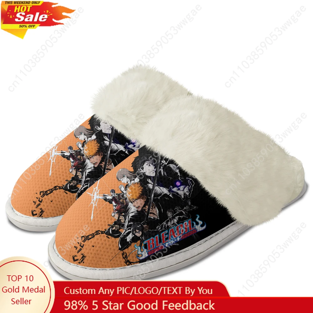 Bleach Plush Slippers Warm Shoes Mens Womens Home Plush Slipper Cotton ...