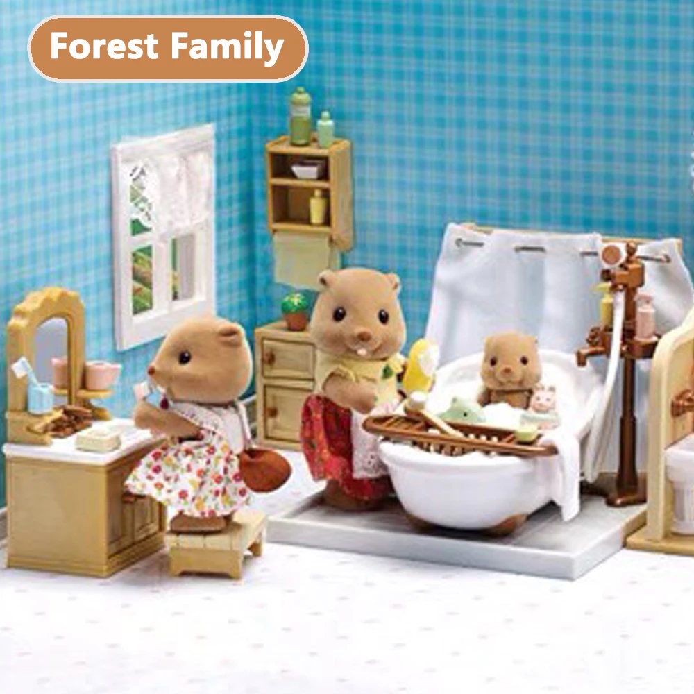 Elephant Animal Forest Family 1/12 Miniature Bathroom Wash Down Squirrels Furniture Dollhouse ...