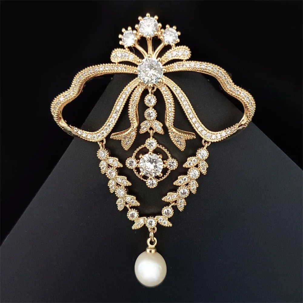 Vintage Palace Luxury Crystal Alloy Pearl Pendant Badges Pins For Women ...