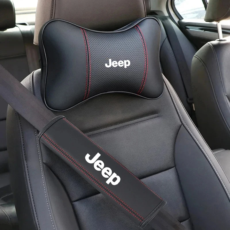 Leather Car Headrest Neck Pillow Seatbelt Shoulder Pad Accessories For ...
