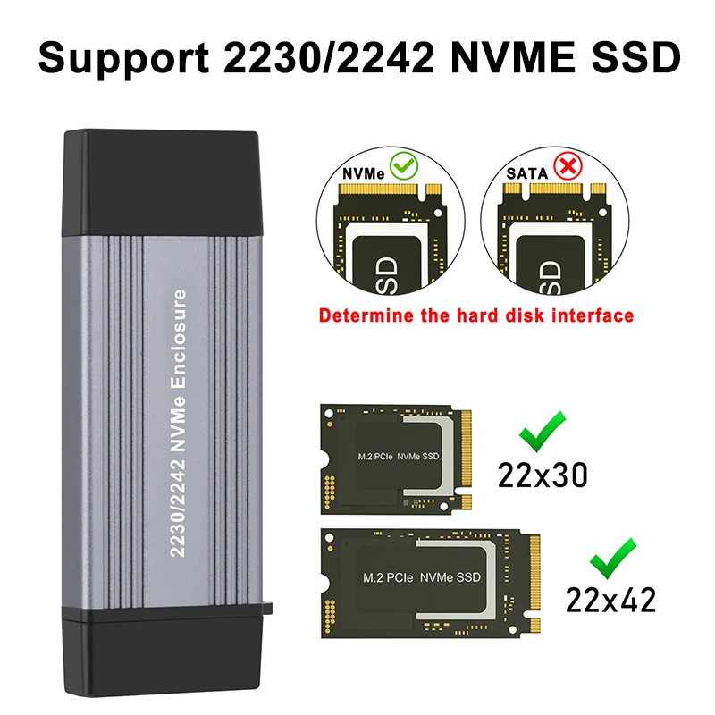 M2 SSD Case USB A USB C M.2 NVME 2230 2242 SSD Enclosure USB 3.2 10Gbps To NVMe M-Key External ...