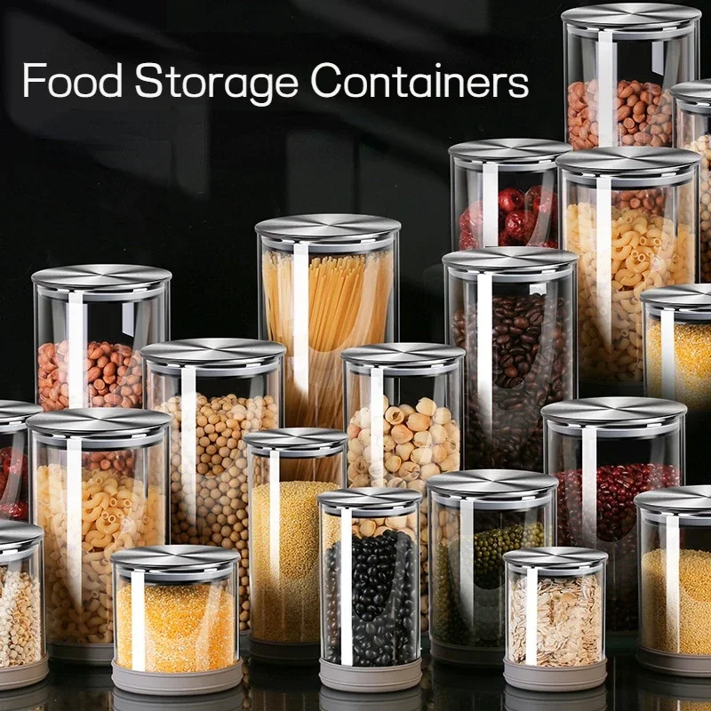 Glass Food Storage Containers Transparent Box with 304 Stainless Steel ...